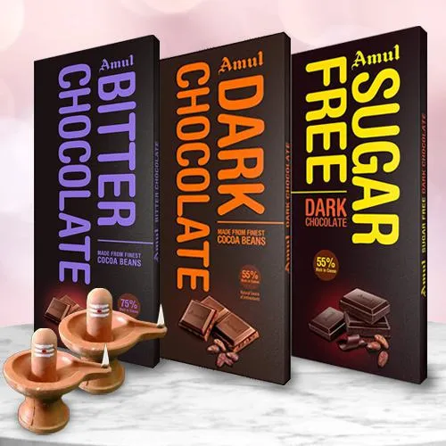Zesty Amul Dark Chocolate Pack of 3 with Mitti Diya Free delivery in Kolkata